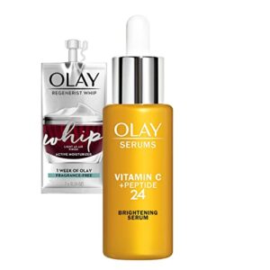 olay vitamin c + peptide 24 brightening face serum + whip moisturizer travel/trial size gift set