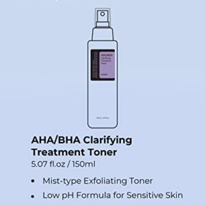 COSRX AHA/BHA Treatment Toner, Facial Exfoliating Spray for Whiteheads, Pores, and Uneven Skin, 5.07 fl.oz/ 150ml, Not Tested on Animals, No Parabens, No Sulfates, No Phthalates, Korean Skincare