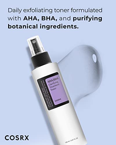 COSRX AHA/BHA Treatment Toner, Facial Exfoliating Spray for Whiteheads, Pores, and Uneven Skin, 5.07 fl.oz/ 150ml, Not Tested on Animals, No Parabens, No Sulfates, No Phthalates, Korean Skincare