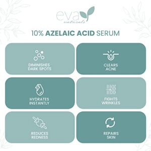 Azelaic Acid 10% Facial Serum, 2 oz., Skin Brightening Hyaluronic Acid and Niacinamide, Redness Relief , Fade and Repair Dark Spots