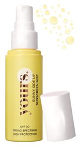 yours invisible sunscreen sunny side up spf 30 | broad-spectrum | apply over makeup | for all skin types | lightweight anti-aging sunscreen mist | 1.4oz