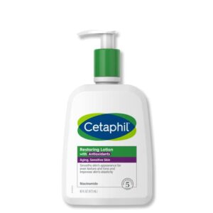 cetaphil restoring body lotion with antioxidants for aging skin, great for neck and chest areas, fragrance and paraben free, suitable for sensitve skin 16 oz. bottle