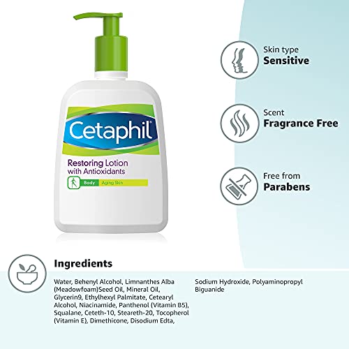 Cetaphil Restoring Body Lotion with Antioxidants for Aging Skin, Great for Neck and Chest Areas, Fragrance and Paraben Free, Suitable for Sensitve Skin 16 oz. Bottle