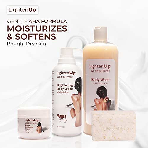 LightenUp, Lactic Acid Lotion | 13.5 Fl oz / 400ml | AHA Body Cream | Fade Dark Spots on Body, Knees, Armpit, Underarm | with Shea Butter, For Women and Men