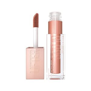 maybelline lifter gloss, hydrating lip gloss with hyaluronic acid, high shine for fuller looking lips, xl wand, stone, rosey neutral, 0.18 ounce