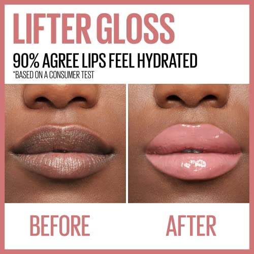 Maybelline Lifter Gloss, Hydrating Lip Gloss with Hyaluronic Acid, High Shine for Fuller Looking Lips, XL Wand, Stone, Rosey Neutral, 0.18 Ounce