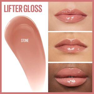 Maybelline Lifter Gloss, Hydrating Lip Gloss with Hyaluronic Acid, High Shine for Fuller Looking Lips, XL Wand, Stone, Rosey Neutral, 0.18 Ounce