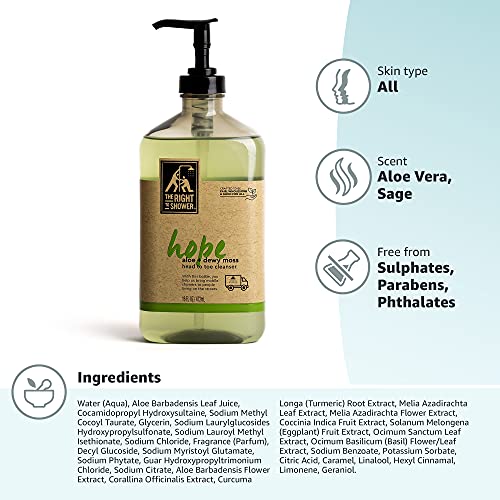 The Right to Shower Sulfate Free Body Wash, Hope, Aloe Vera + Dewy Moss, 16 Fl Oz