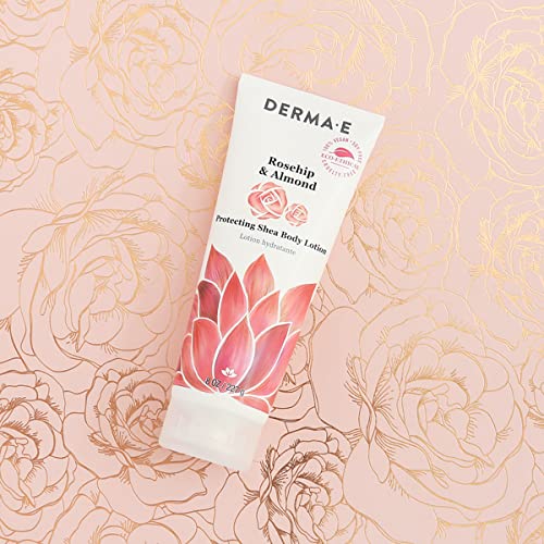 DERMA-E Rosehip and Almond Anti-Aging Shea Body Lotion – Vegan Collagen, Retinol and Vitamin E Moisturizer for Dry Skin – Gently Scented Cruelty Free Moisturizing Cream, 8 oz