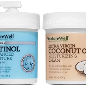 NatureWell Retinol + Coconut Oil Bundle, Retinol Advanced Moisturizer (16 Oz) + Extra Virgin Coconut Oil Moisturizer (16 Oz), Non-Greasy, Ultimate Hydration, For Face & Body