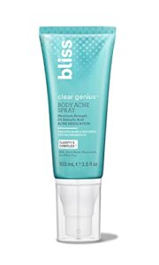 bliss clear genius body acne spray – 3.5 fl oz – maximum strength 2% salicylic acid & niacinamide – targets body acne & prevents future breakouts – post workout – clean – vegan & cruelty-free