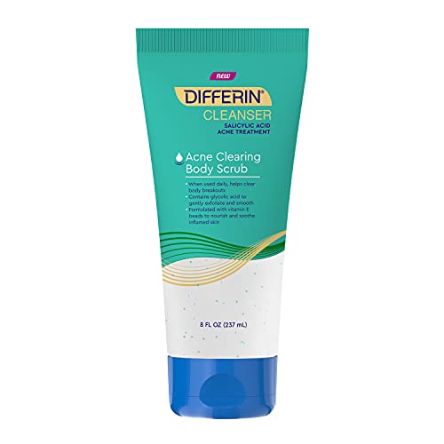 Differin Body Scrub with Salicylic Acid Acne Clearing Improves Tone and Texture Prone Skin on Back Shoulders and Chest, 8 Oz (Packaging May Vary)