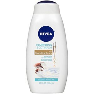 nivea coconut and almond milk body wash with nourishing serum, 20 fl oz bottle