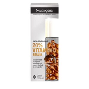 neutrogena rapid tone repair 20% vitamin c brightening serum capsules, antioxidant face serum to brighten skin tone & reduce the look of dark spots, non-comedogenic, 30 serum capsules