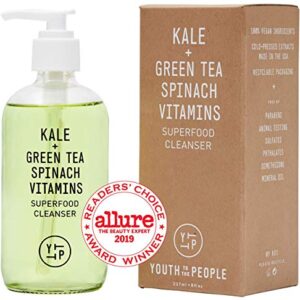 Youth To The People Kale + Green Tea Facial Cleanser - Gentle Superfood Blend of Spinach, Alfalfa, Vitamins C + E - Pore Minimizer, Makeup Remover & pH Balanced Gel Face Wash for Glowing Skin (8oz)