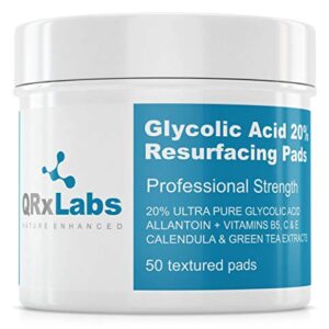 Glycolic Acid 20% Resurfacing Pads for Face & Body with Vitamins B5, C & E, Green Tea, Calendula, Allantoin - Exfoliates Surface Skin and Reduces Fine Lines and Wrinkles - Peel Pads