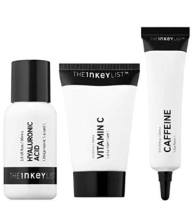 the inkey list anti-aging skincare set! hyaluronic acid serum, vitamin c cream and caffeine eye cream! skin brightening face cream, hydrating face serum & hydrating under-eye cream!