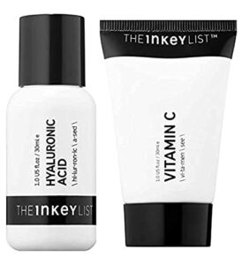 the inkey list face serum and cream skincare set! hyaluronic acid serum and vitamin c cream! antioxidant & skin brightening face cream! hydrating serum for wrinkles, dryness and fine lines!