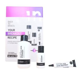 the inkey list back to basics: goodbye acne skincare set:: salicylic acid acne + pore cleanser, niacinamide oil control serum, succinic acid acne treatment