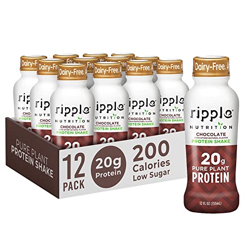 Ripple Vegan Protein Shake | Chocolate | 20g Nutritious Plant Based Pea Protein | Shelf Stable | No GMOs, Soy, Nut, Gluten, Lactose | 12 Oz, 12 Pack