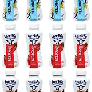 Fairlife Protein Shakes Variety Pack | Nutrition Plan | High Protein | Sampler | Fairlife Chocolate, Vanilla, Strawberry Flavor Variety | 12 Pack - Resealable 11.5 oz Each Bottle | Niro Assortment