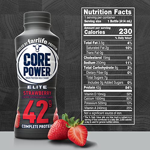 Fairlife Core Power Elite 42g High Protein Milk Shake, Ready To Drink for Workout Recovery , Strawberry, 14 Fl Oz