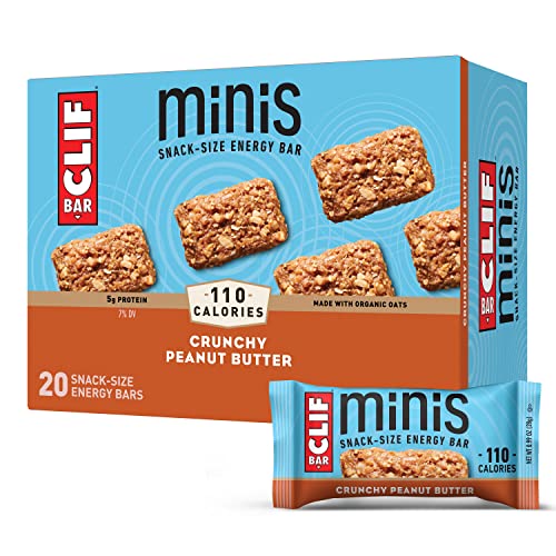 CLIF BARS - Mini Energy Bars - Crunchy Peanut Butter -Made with Organic Oats - Plant Based Food - Vegetarian - Kosher (0.99 Ounce Snack Bars, 20 Count)