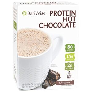 bariwise protein hot cocoa, chocolate, 80 calories, 15g protein, 2g net carbs, gluten free (7ct)