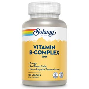 solaray vitamin b-complex 100 mg, healthy energy, blood cell formation & nerve impulse transmission support, 100 vegcaps (100 count)