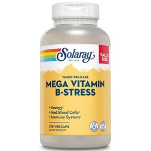 solaray mega vitamin b-stress, timed-release vitamin b complex with 1000 mg of vitamin c for stress, energy, red blood cell & immune support, 60 day guarantee, vegan (276 ct)