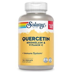 solaray quercetin bromelain & vitamin c, immune system, sinus, respiratory & antioxidant activity support, vegan, 500mg of quercetin & 1,235mg of vit c, 60 day guarantee, 75 servings, 150 vegcaps