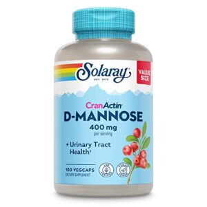 solaray d-mannose with cranactin cranberry supplement 400mg, urinary tract health & bladder support capsules with vitamin c, vegan, 60 day guarantee, 75 servings, 150 vegcaps