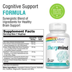 SOLARAY SharpMind, Cognitive Support Formula | with Ginkgo Leaf, L-Dopa, Huperzine A & More for Healthy Brain, Mood & Memory Support | 60 VegCaps