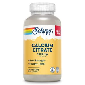 solaray calcium citrate 1000mg, chelated calcium supplement for bone strength, healthy teeth & nerve, muscle & heart function support, easy to digest, 60-day guarantee, vegan (68 serv, 275 count)