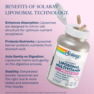 Solaray Liposomal Multivitamin for Women, Enhanced Absorption, High Potency w/Iron, Vitamin D, Vitamin C, B12, Biotin, CoQ10, Immune Support, Bone Health, Vegan, 60 Servings, 120 VegCaps