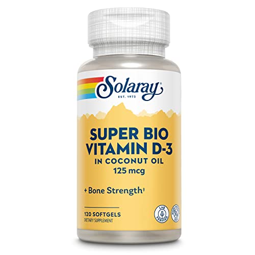 SOLARAY Super Bio Vitamin D-3 in Coconut Oil, Healthy Bone Strength & Immune Support, No Soy, 120 Softgels