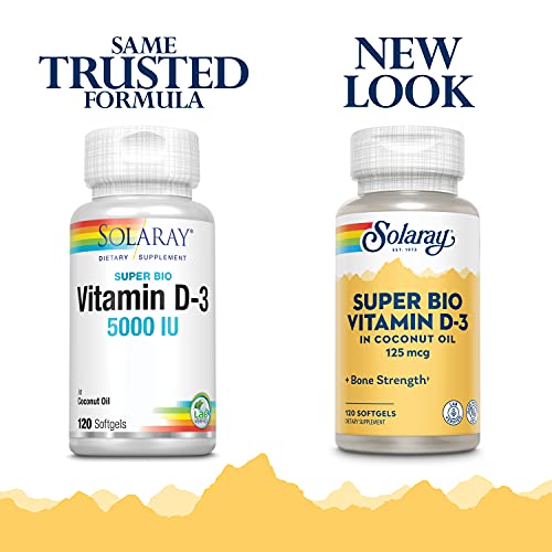 SOLARAY Super Bio Vitamin D-3 in Coconut Oil, Healthy Bone Strength & Immune Support, No Soy, 120 Softgels