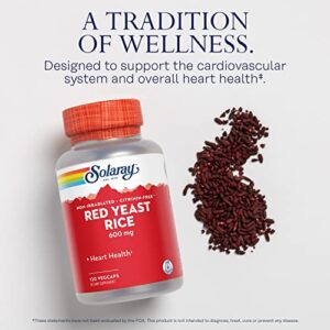 SOLARAY Red Yeast Rice, Healthy Heart & Cardiovascular Support, Non-Irradiated & Citrinin-Free, 60 Day Money-Back Guarantee, 120 Servings, 120 VegCaps