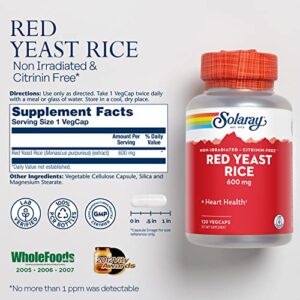 SOLARAY Red Yeast Rice, Healthy Heart & Cardiovascular Support, Non-Irradiated & Citrinin-Free, 60 Day Money-Back Guarantee, 120 Servings, 120 VegCaps