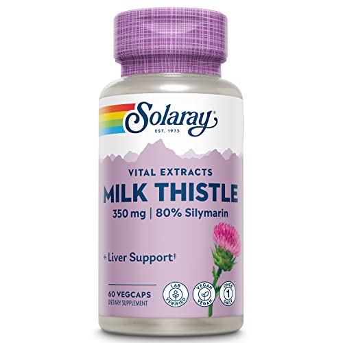 SOLARAY Milk Thistle Seed Extract 350 mg Guaranteed to Contain 80% Silymarin, Traditional Liver Support, Vegan & Lab Verified for Quality, 60 Servings, 60 VegCaps