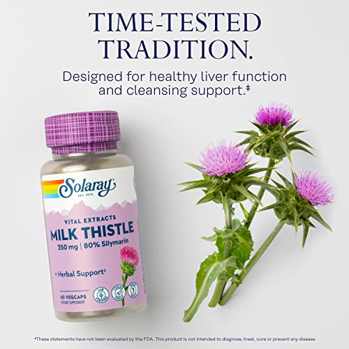 SOLARAY Milk Thistle Seed Extract 350 mg Guaranteed to Contain 80% Silymarin, Traditional Liver Support, Vegan & Lab Verified for Quality, 60 Servings, 60 VegCaps