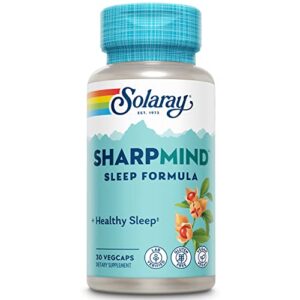 solaray sharpmind sleep, nootropic sleep aid formula, nootropics brain support supplement for a calm mood and healthy sleep with slow release melatonin 3mg, 60 day guarantee, 30 servings, 30 vegcaps