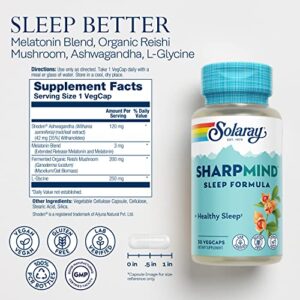 SOLARAY SharpMind Sleep, Nootropic Sleep Aid Formula, Nootropics Brain Support Supplement for a Calm Mood and Healthy Sleep with Slow Release Melatonin 3mg, 60 Day Guarantee, 30 Servings, 30 VegCaps