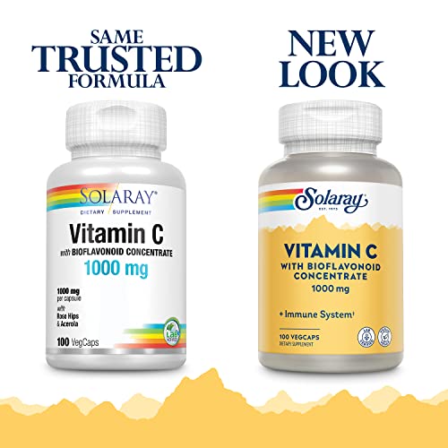 SOLARAY Vitamin C w/ Bioflavonoid Concentrate 1000 mg, Healthy Immune Function, Skin, Hair & Nails Support, 100 VegCaps