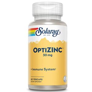 solaray optizinc 30mg immune support supplement, chelated zinc capsules, endocrine systems and cellular health support, with methionine, vitamin b6 and no copper, 60-day guarantee, 60 serv, 60 vegcaps