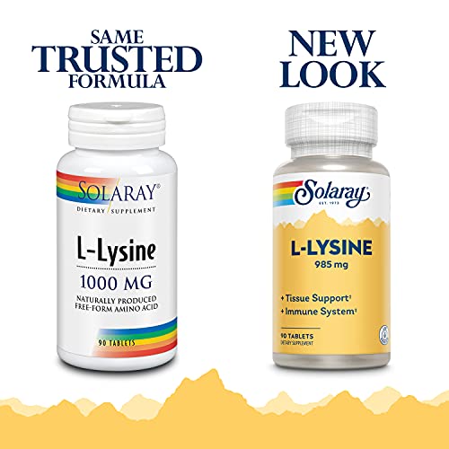 SOLARAY L-Lysine, Free-Form 1000mg | Amino Acid | Healthy Cognitive, Immune System, Bones & Skin Support | 90ct, 30 Serv