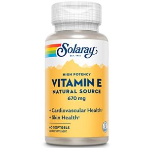 solaray vitamin e 1000 iu softgels, 670 mg, d-alpha tocopherol, healthy skin, cardiovascular function, and antioxidant activity support, lab verified, 60-day money-back guarantee, 60 servings, 60 softgels