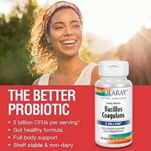 SOLARAY Bacillus Coagulans Probiotic, Shelf Stable | Full Body Support | 5 Bill. CFUs & Prebiotics, 60 VegCaps, 30 Serv.