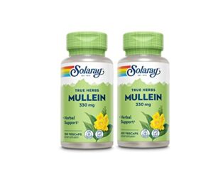 solaray mullein leaf, herbal support for healthy respiratory and bronchial function 330mg, vegan, 100 servings, 100 vegcaps (pack of 2)