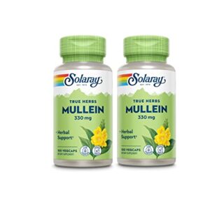 SOLARAY Mullein Leaf, Herbal Support for Healthy Respiratory and Bronchial Function 330mg, Vegan, 100 Servings, 100 VegCaps (Pack of 2)